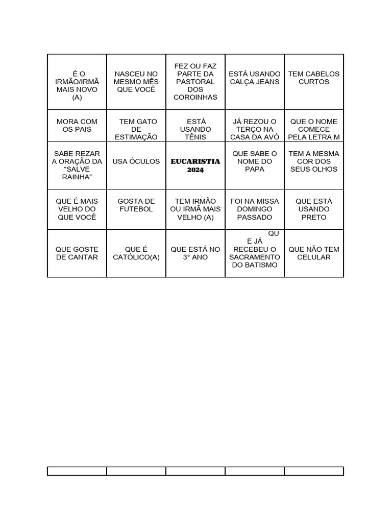 Bingo da Catequese 2024 | PDF