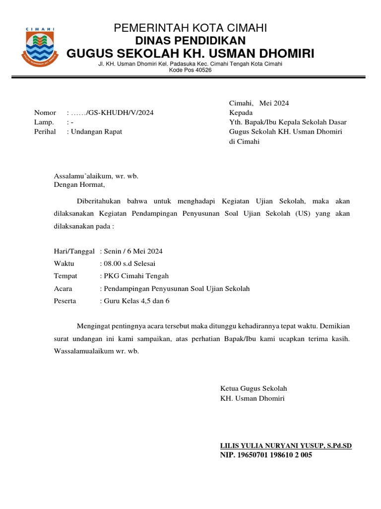 Undangan Kegiatan Pendampingan Penyusunan Soal US | PDF