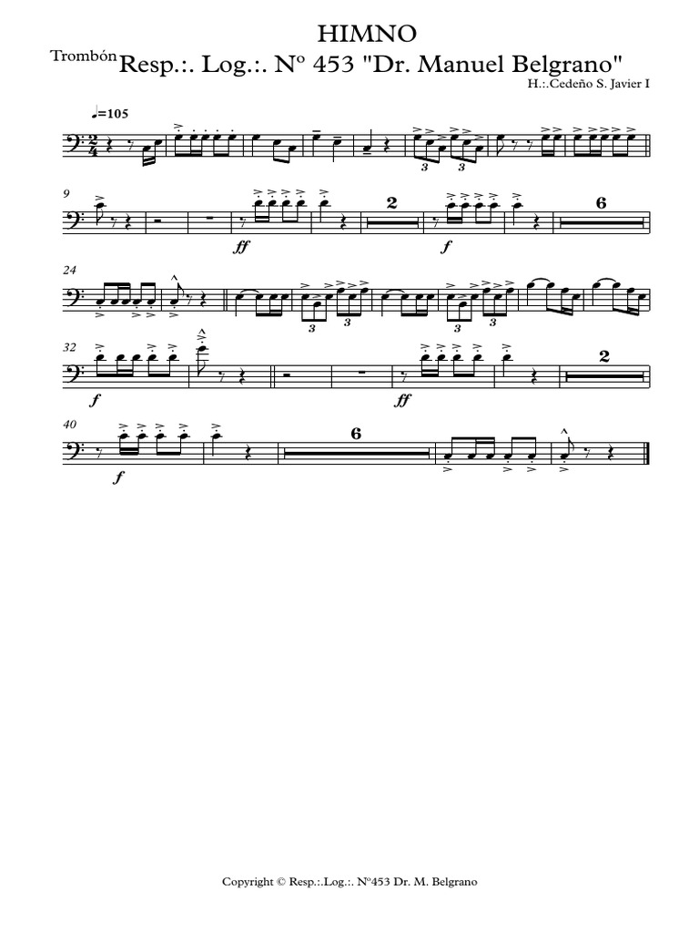 HIMNO Resp Log 453 Dr Manuel Belgrano - Trombón | PDF