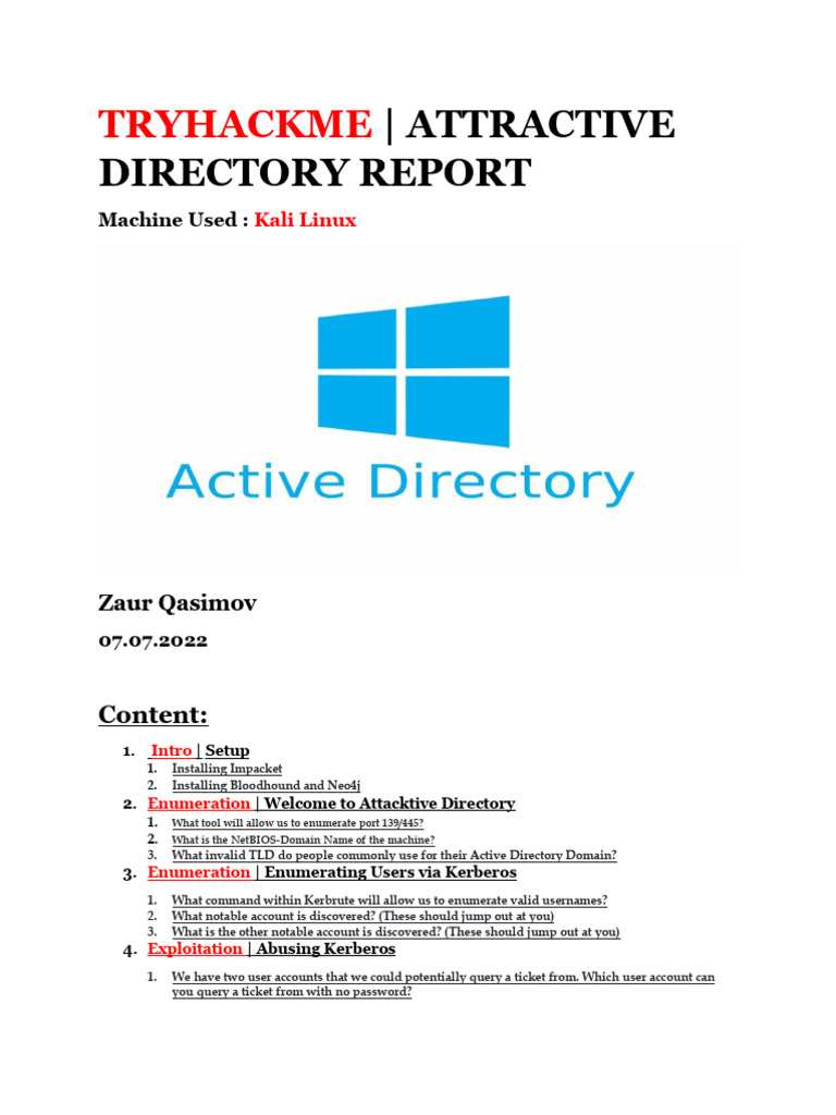 Attractive Directory Report THM | PDF | Password | User (Computing)