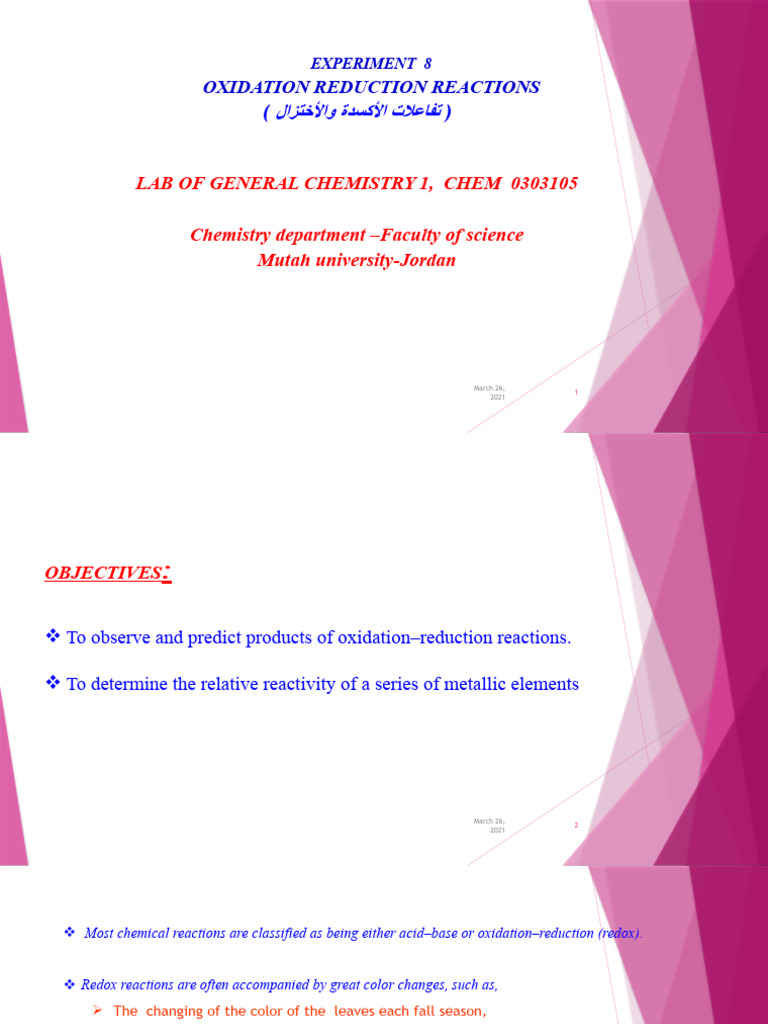 EXPERIMENT 8 Oxidation Reduction Reactions | Download Free PDF | Redox ...