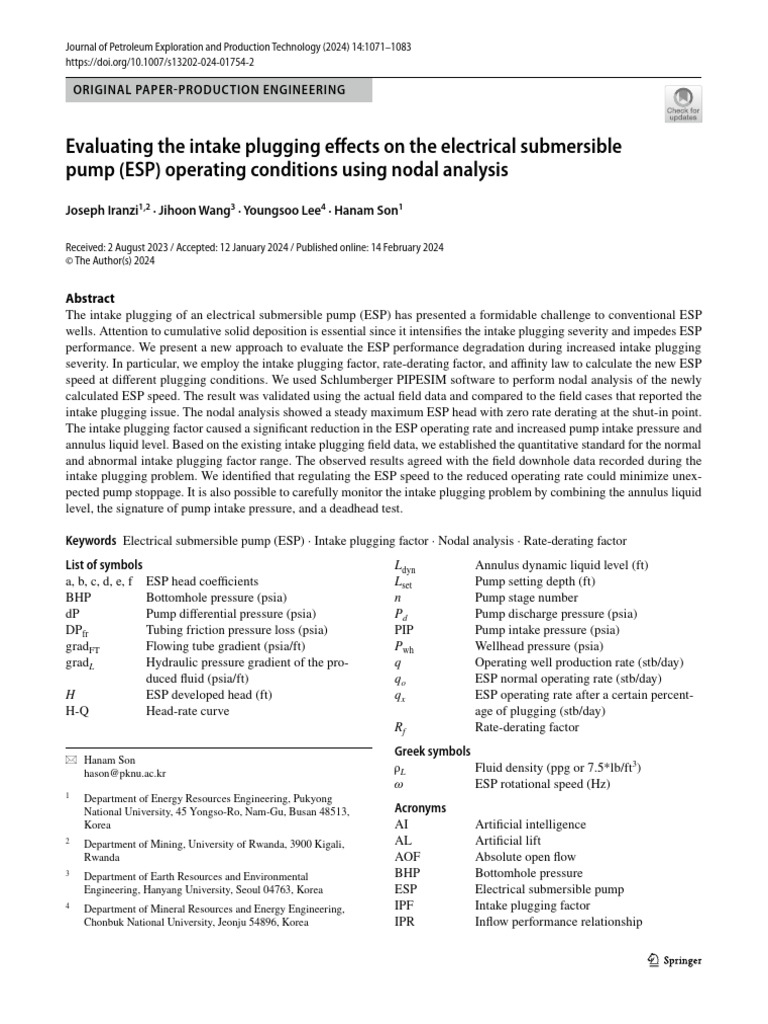 Evaluating The Intake Plugging Effects On The Electrical Submersible ...