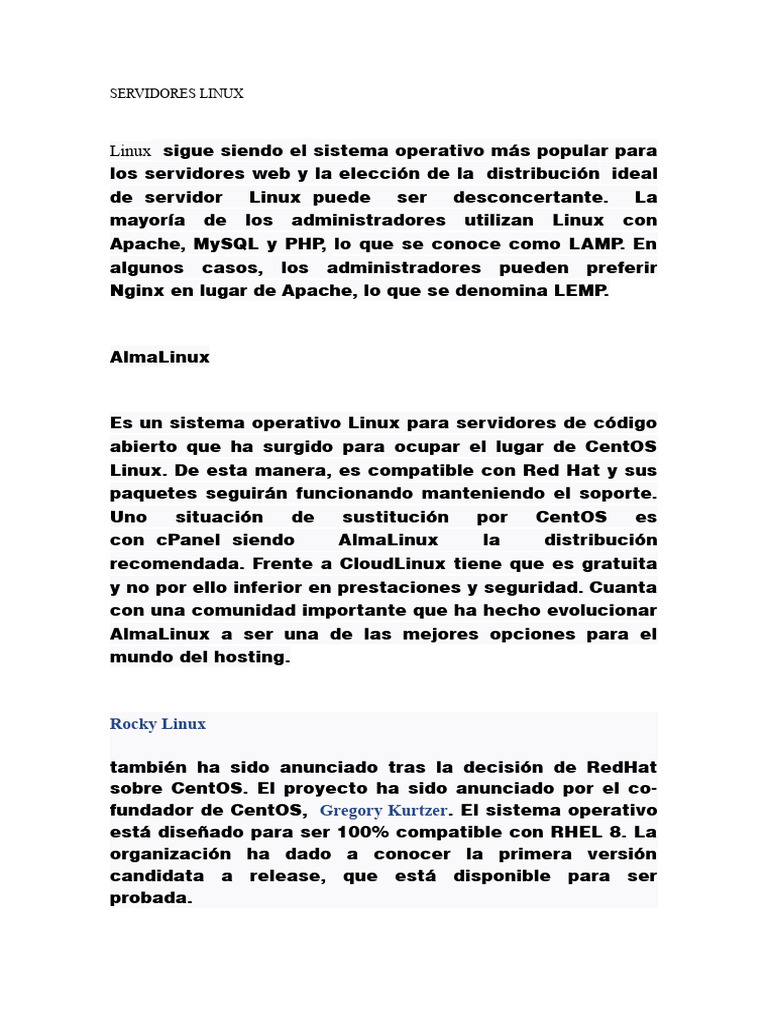 Distribuciones Linux para Servidores | PDF | Distribución de Linux ...