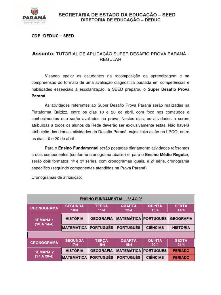 CDP - Deduc - Seed: Secretaria de Estado Da Educação - Seed | PDF ...
