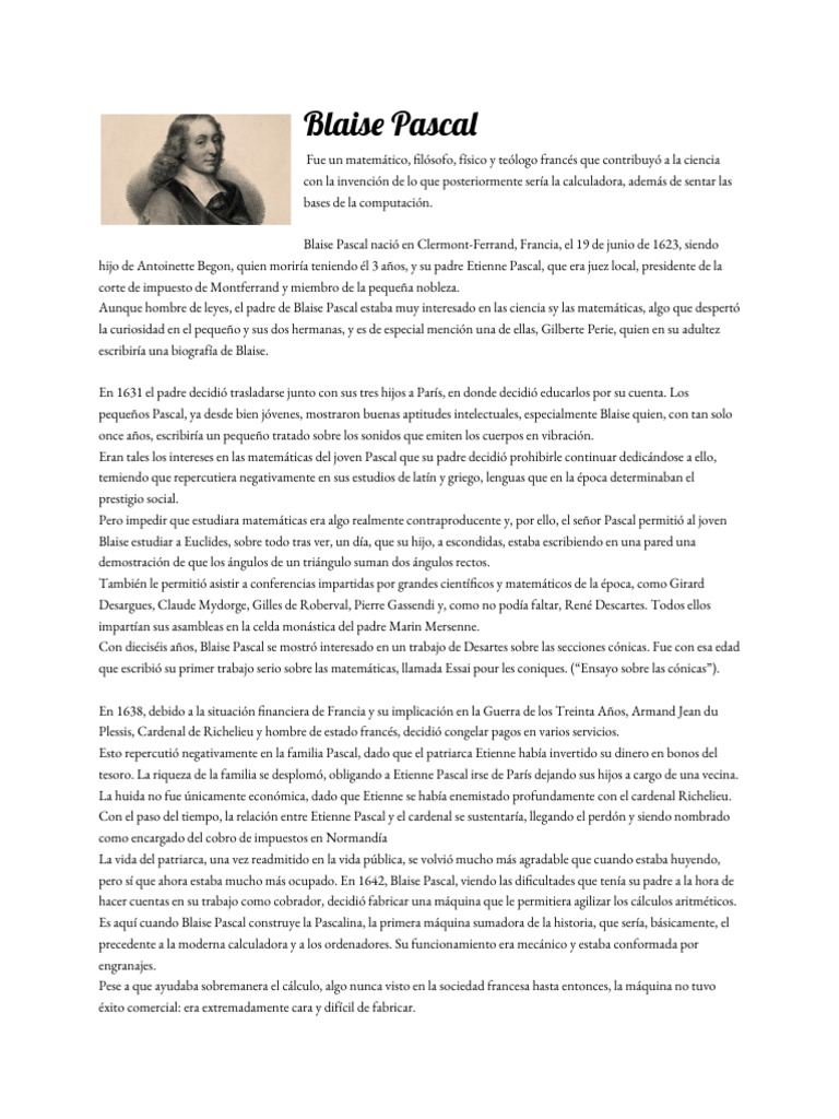 Biografía de Blaise Pascal | PDF