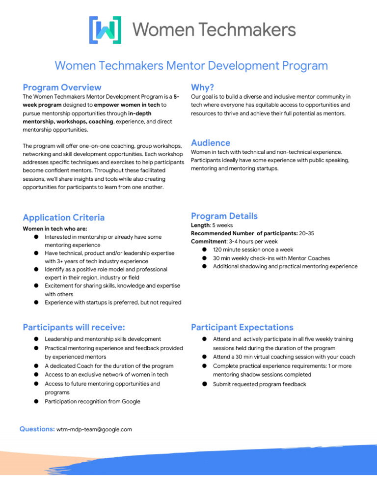 Women Techmakers Mentor Development Program (External One-Pager) | PDF ...