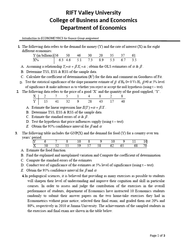 Econometrics For Finance ASSIGNMENT | PDF | Linear Regression | Errors And Residuals