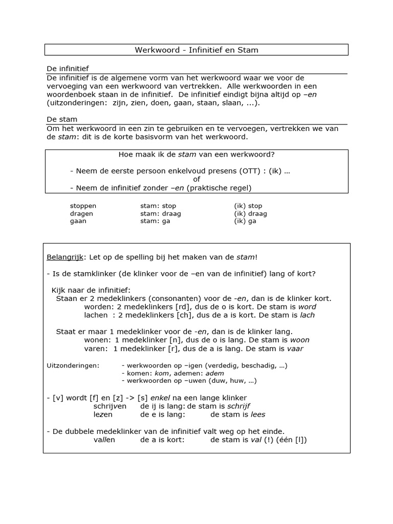 02 - Werkwoord - Infinitief en Stam | PDF