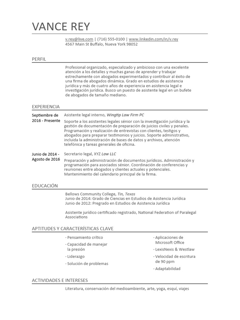 Currículum vítae de asistente legal | PDF | Abogado