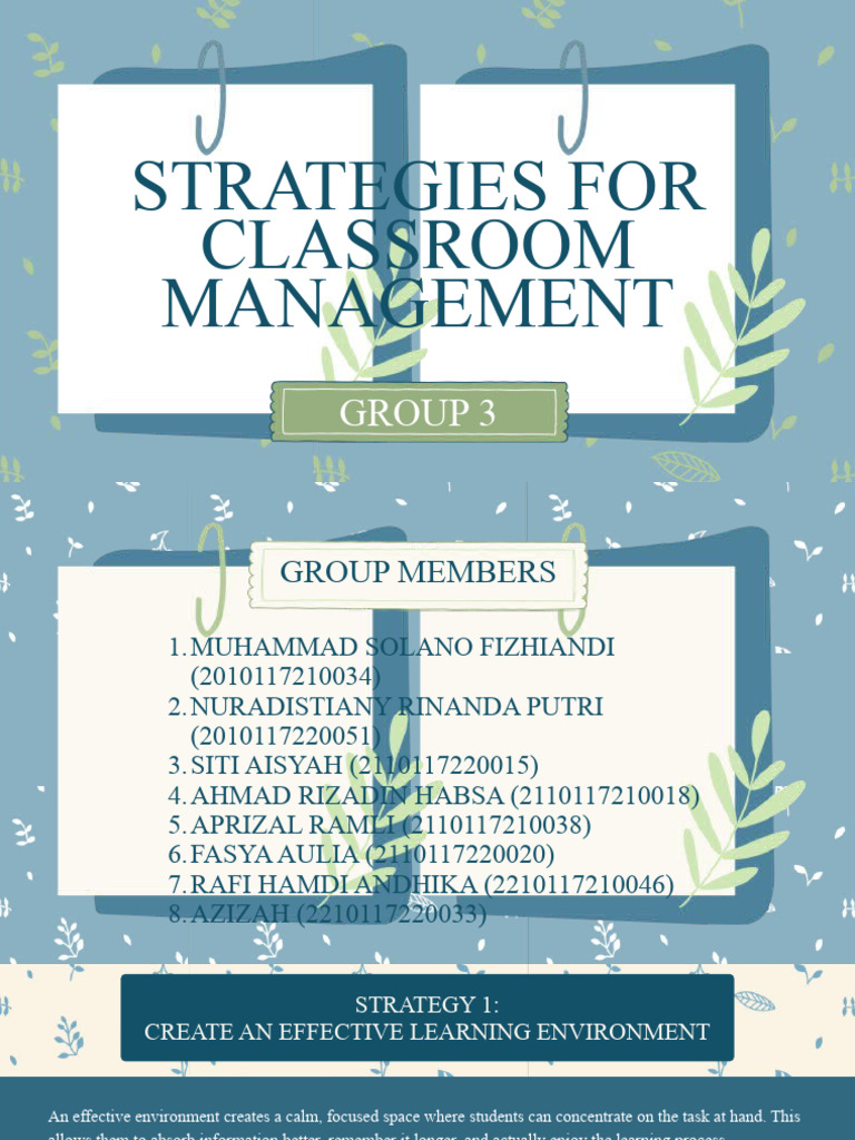 Group 3_Strategies for Classroom Management | PDF | Classroom ...
