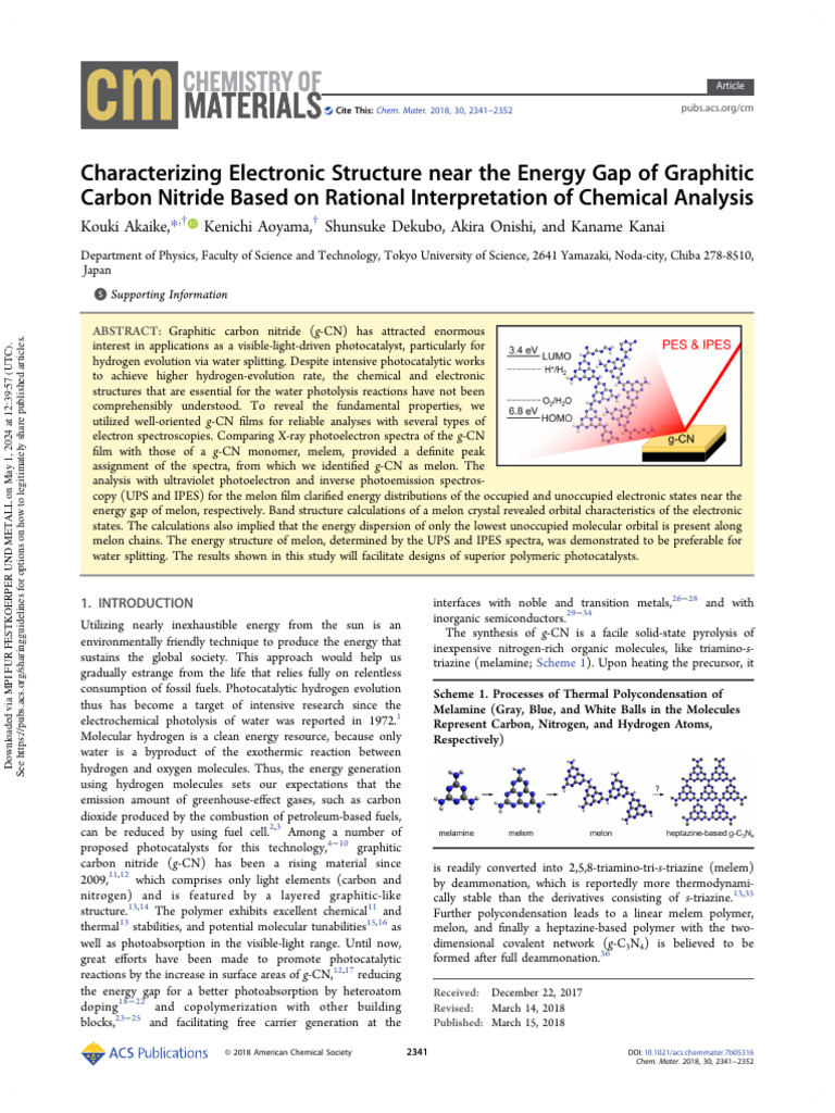 Electronic Structure of Graphitic Carbon Nitride | PDF | X Ray ...