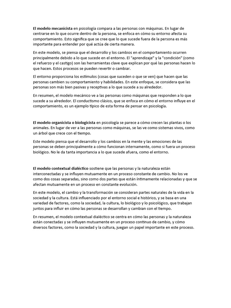 Modelo mecanicista en psicología | PDF | Sicología | Comportamiento