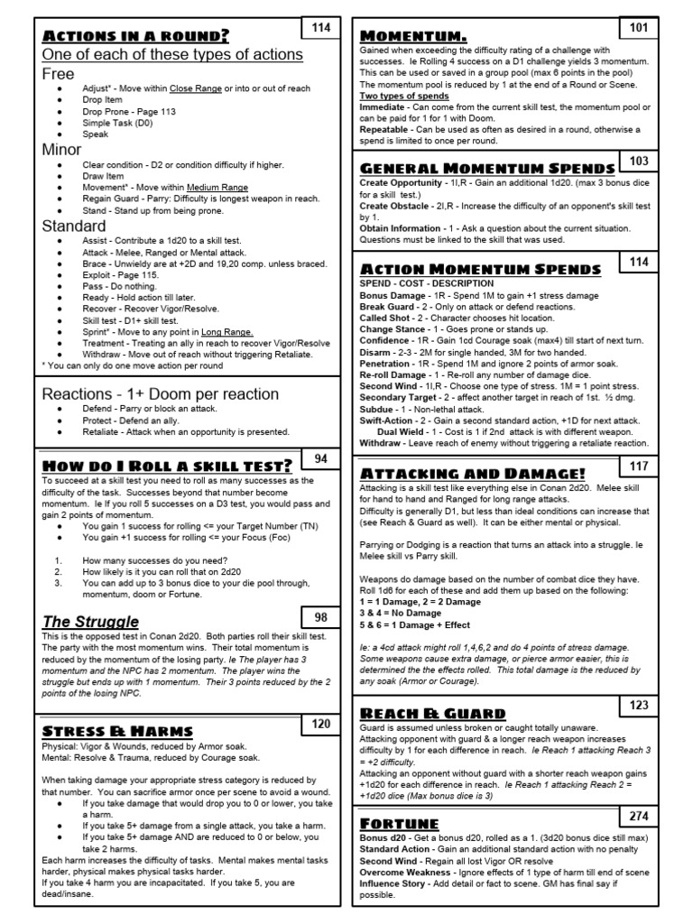 Conan 2d20 Reference Sheet | PDF