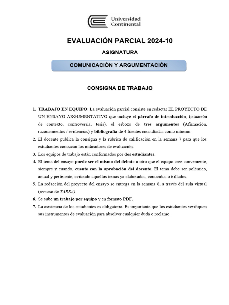 Consigna de Trabajo - Evaluación Parcial 2024-10 | PDF