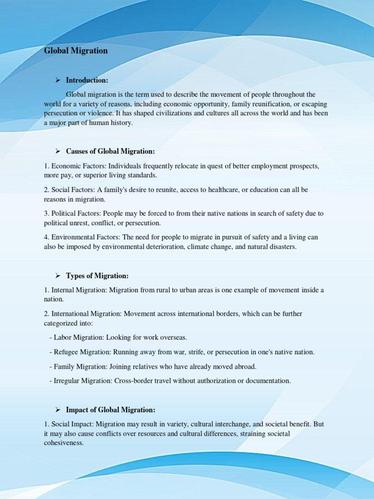 Global Migration Handout Pdf Human Migration Immigration