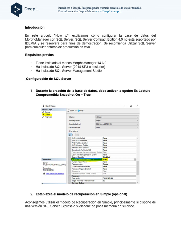 Cómo Configurar La Base de Datos SQL Server para MorphoManager | PDF ...