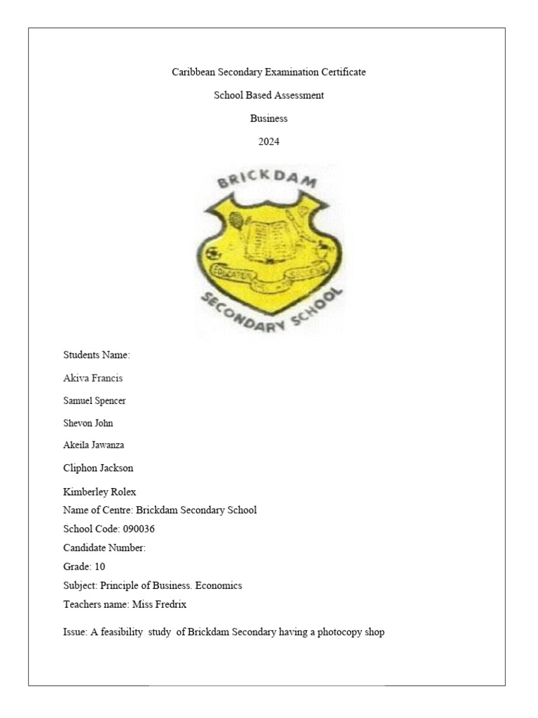 POB and Economics SBA | PDF | Photocopier | Questionnaire