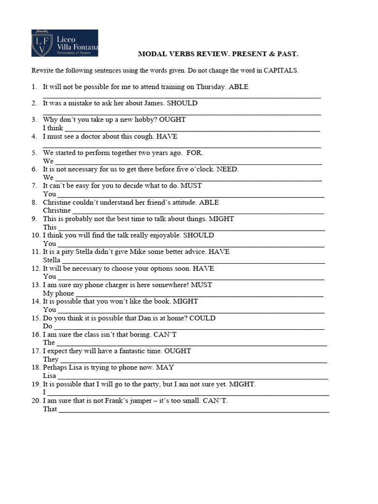 Modal Verbs Review Rewrite | PDF | Linguistic Morphology | Linguistic Typology