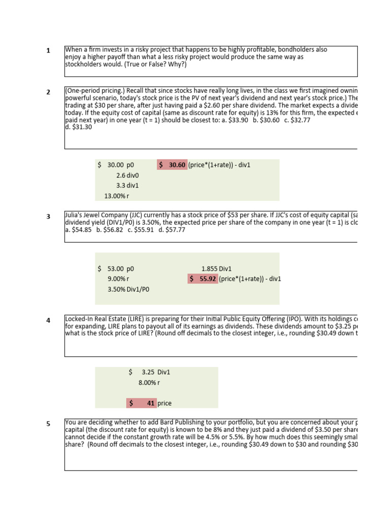Solution_Assignment_8 2 | PDF | Dividend | Stocks