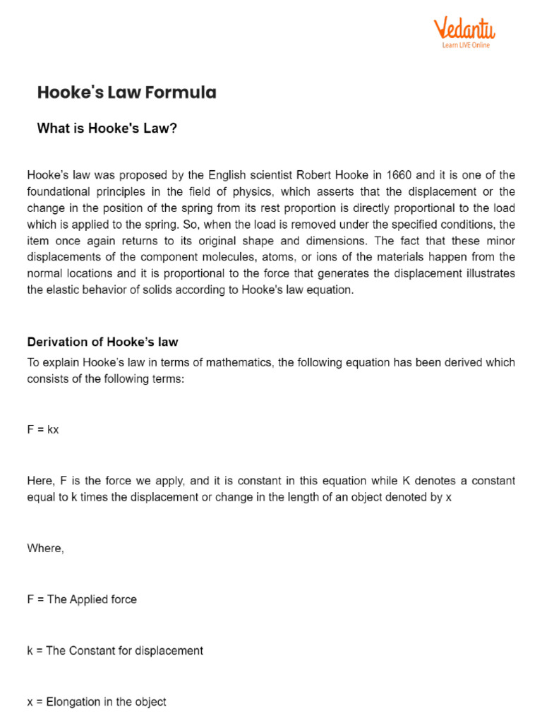Hooke's Law Formula | PDF