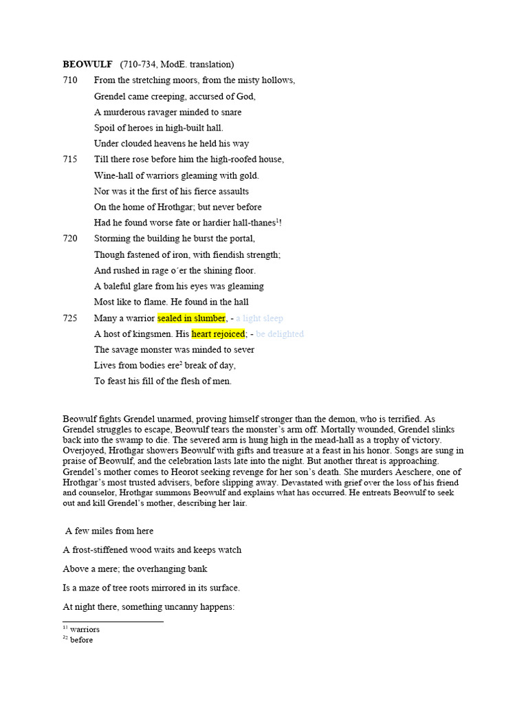 Beowulf Battles Grendel and Mother | PDF | Beowulf | Old English Poems