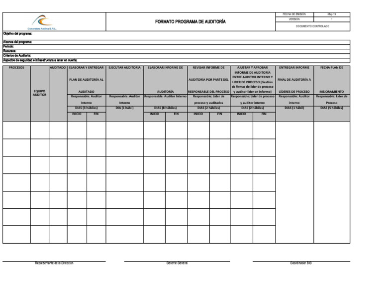 Formato Programa de Auditoria | PDF | Auditoría | Contralor