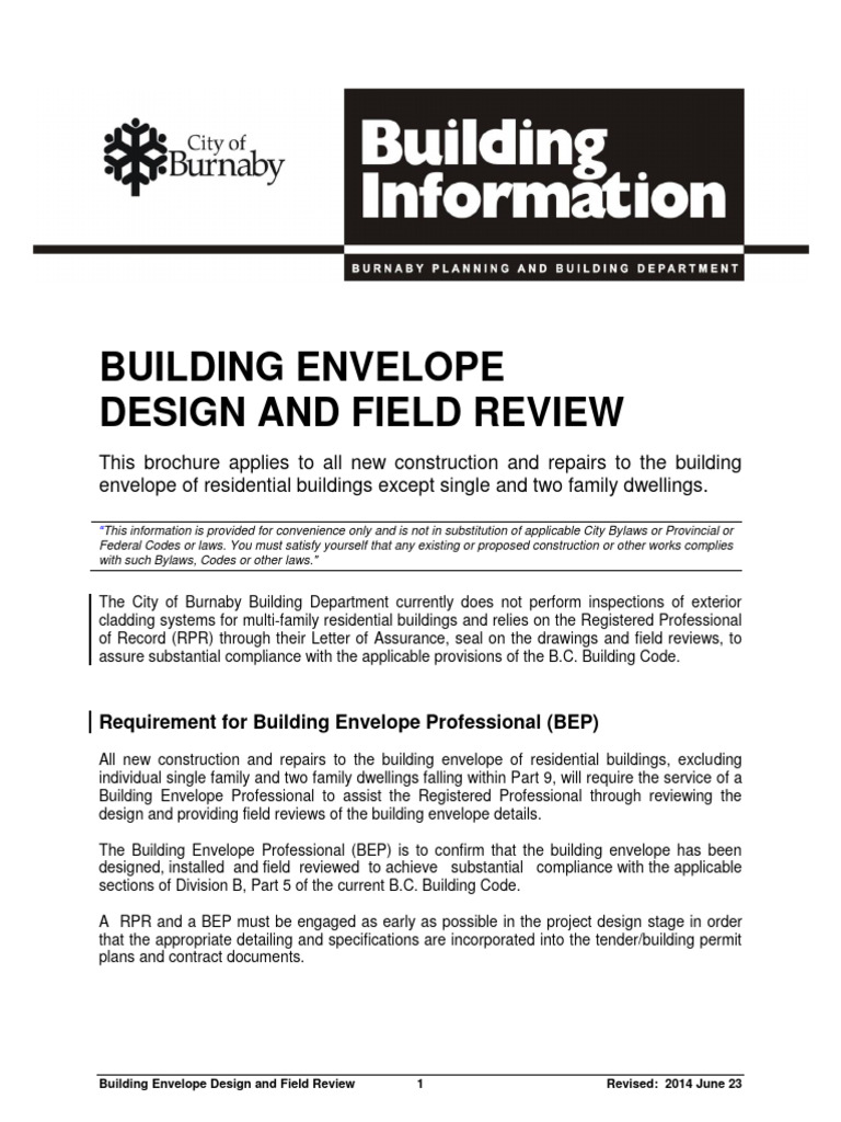 Building Envelope Design and Field Review Bulletin | PDF | Building Code