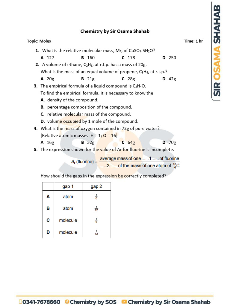 Test Moles | PDF | Oxide | Mole (Unit)