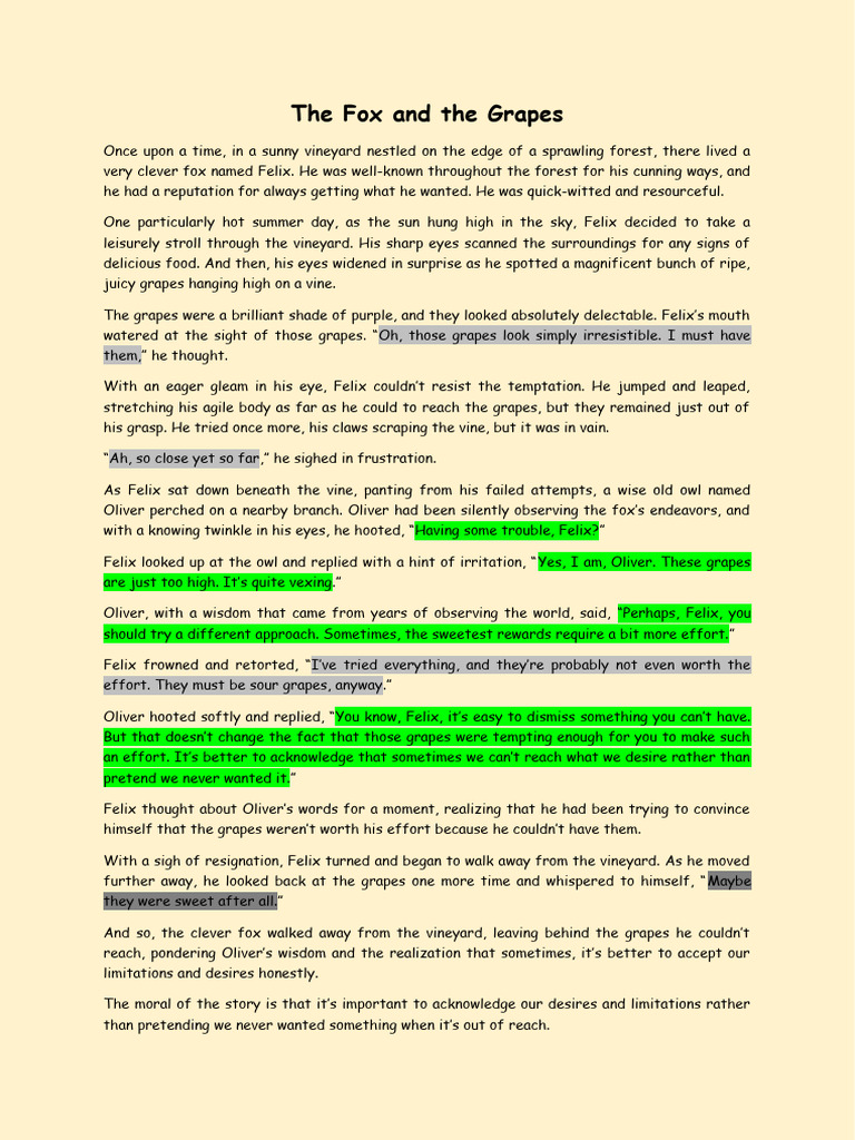 The Fox and The Grapes | PDF | Cooking, Food & Wine | Science & Mathematics