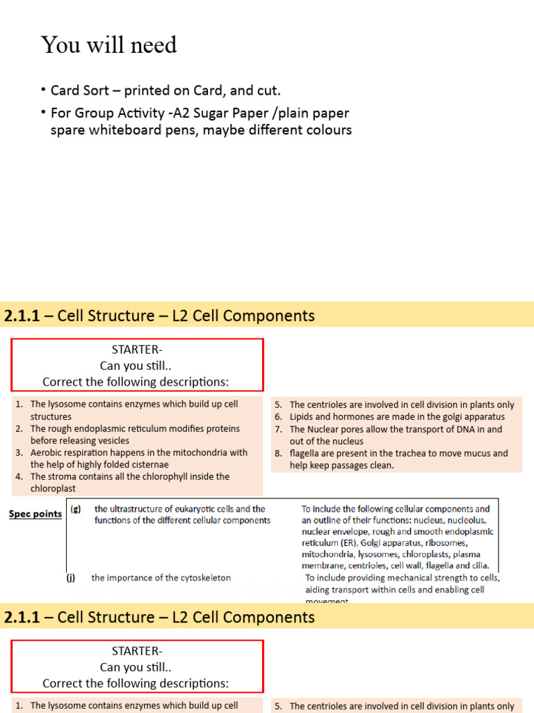 L2 - Cell Component Recap | PDF | Cytoskeleton | Cell (Biology)