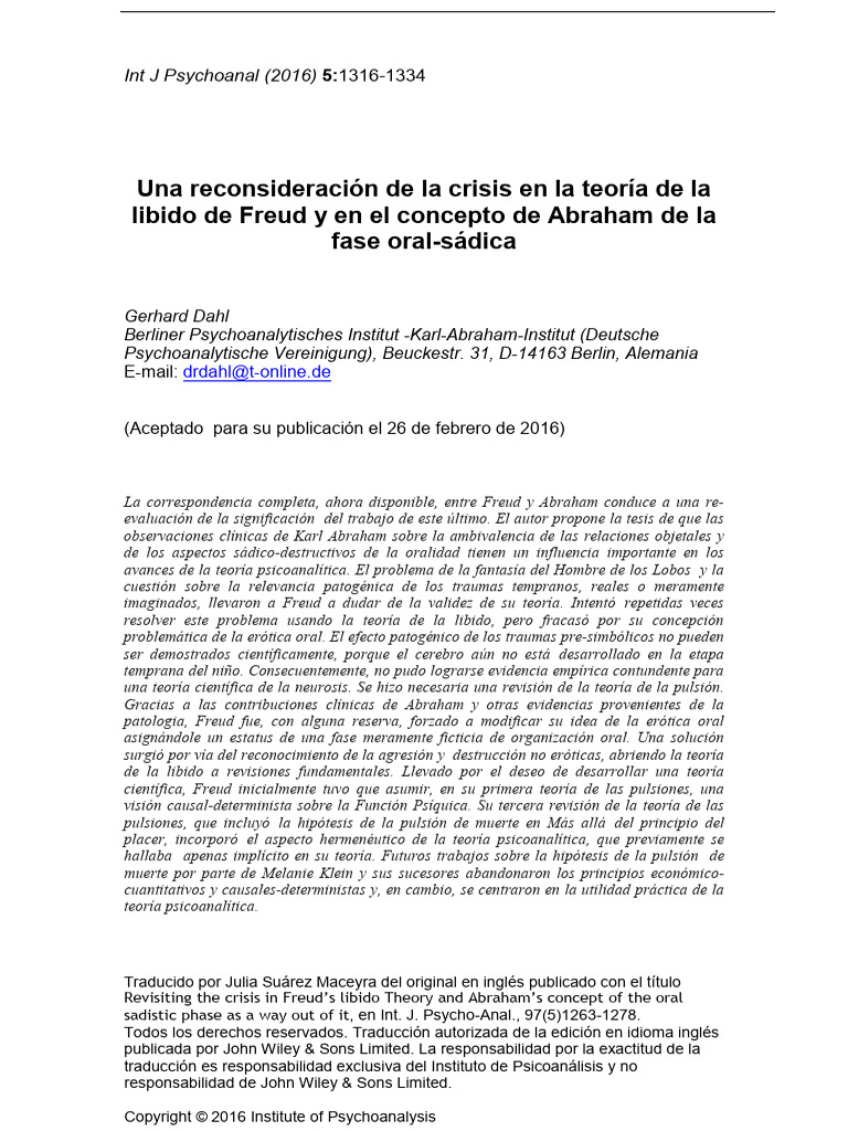 DAHL, G. Una Reconsideracion de La Crisis en La Teoria de La Libido de ...