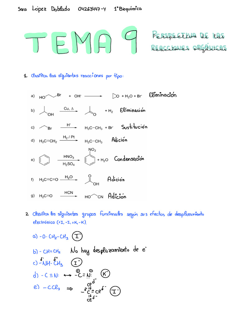 Sara López Doblado (04263447 Y). Ejercicios_Tema 9. Perspectiva de las reacciones orgánicas ...