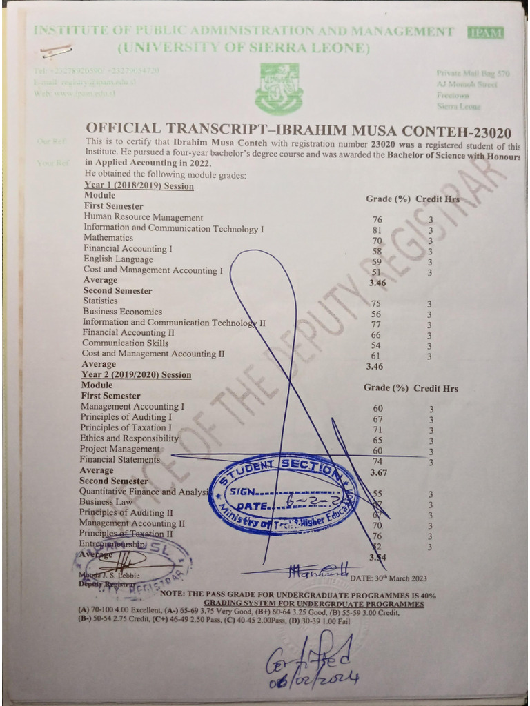 Ibrahim M. Conteh - Official Transcripts-2 | PDF