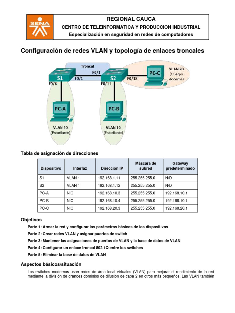 Act 7 - Configuración VLANs and Trunking | PDF | Transmisión de datos | Protocolos de internet