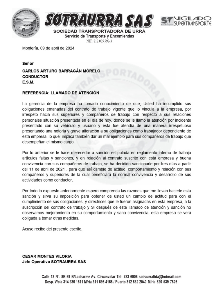 Sanción a Conductor por Irrespeto en Sotraurra | PDF