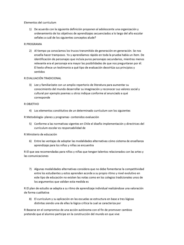 elementos de currículum | PDF | Plan de estudios | Planificación