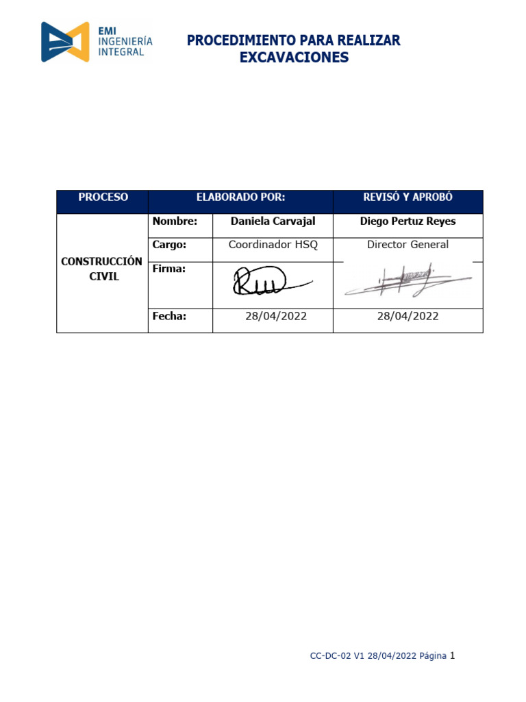 CC-DC-02 Procedimiento para Realizar Excavaciones V1 | PDF | Contaminación | Residuos