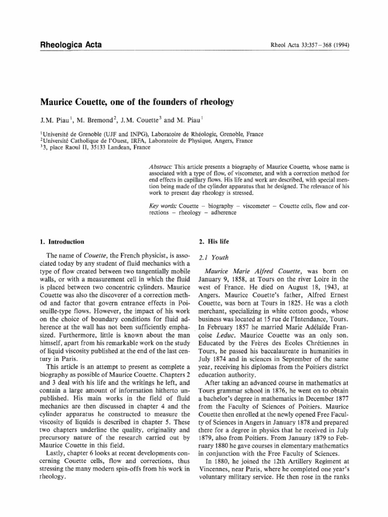 Maurice Couette One of The Founders of Rheology | PDF | Shear Stress ...