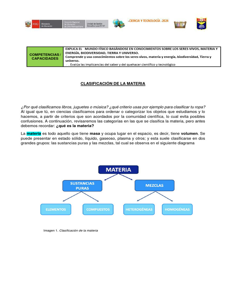 Ficha de La Clasificación de La Materia y Sus Estados | Descargar ...