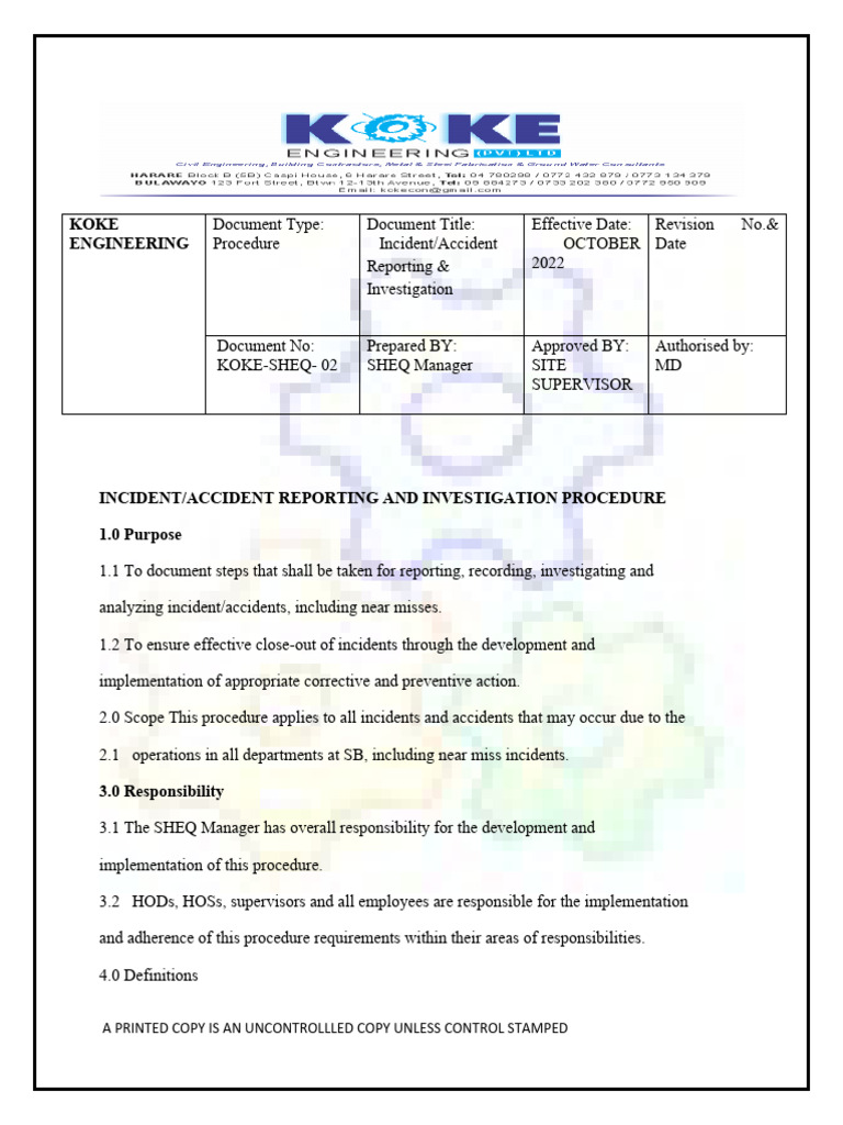 Incident Reporting & Investigation Procedure | PDF
