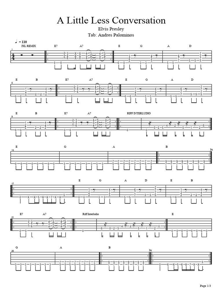 Elvis Presley - A Little Less Conversation (Remix & Original Tab) | PDF