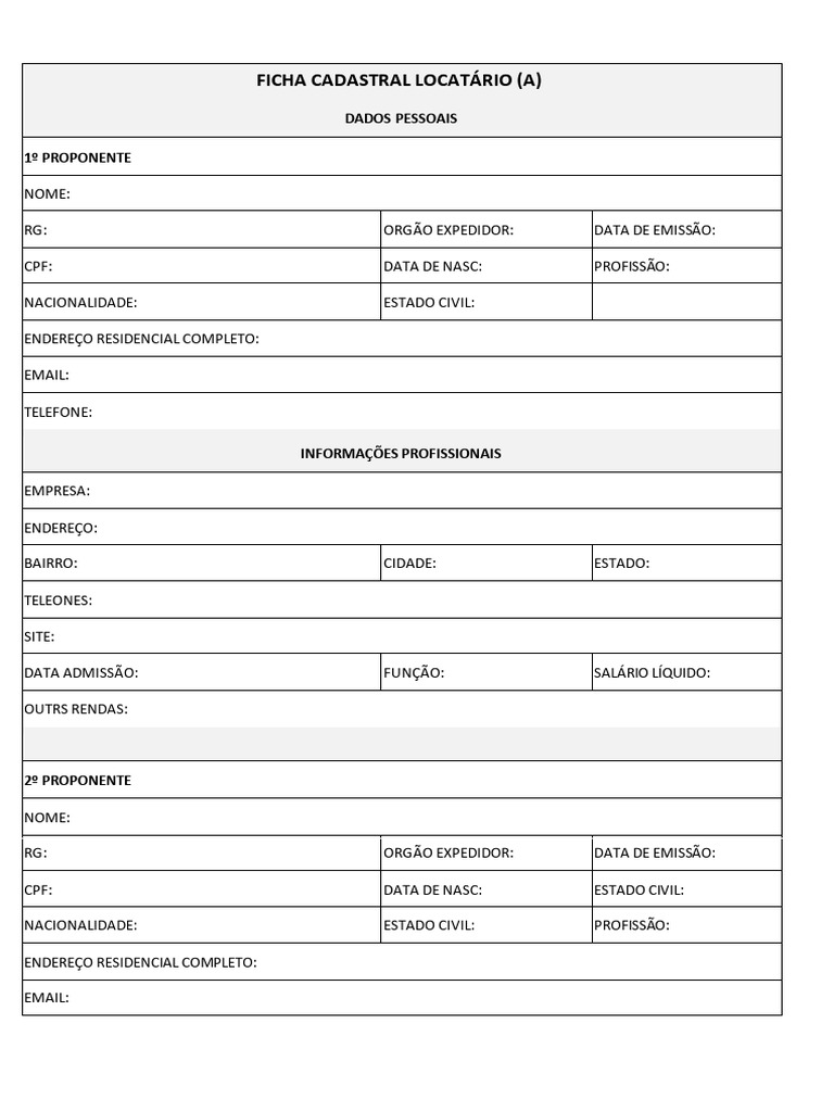 Ficha Cadastral Locatário | PDF | Economias | Business