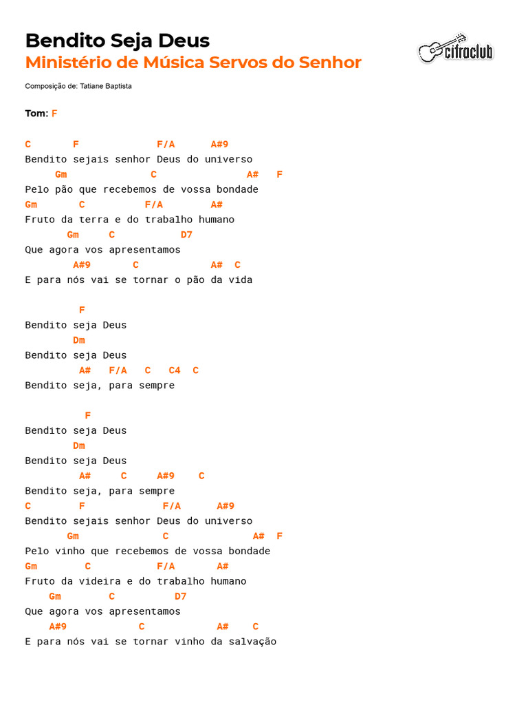 Cifra Club - Ministério de Música Servos Do Senhor - Bendito Seja Deus | PDF