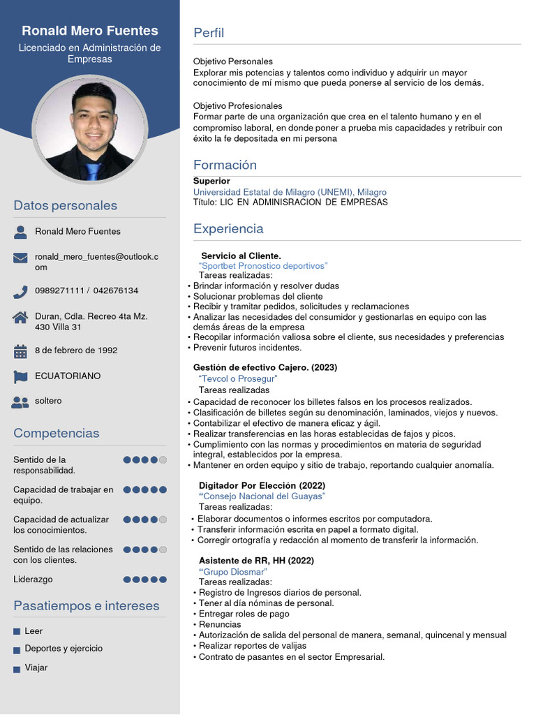 CV Ronald Mero 2024... | Descargar gratis PDF | Ecuador | Business