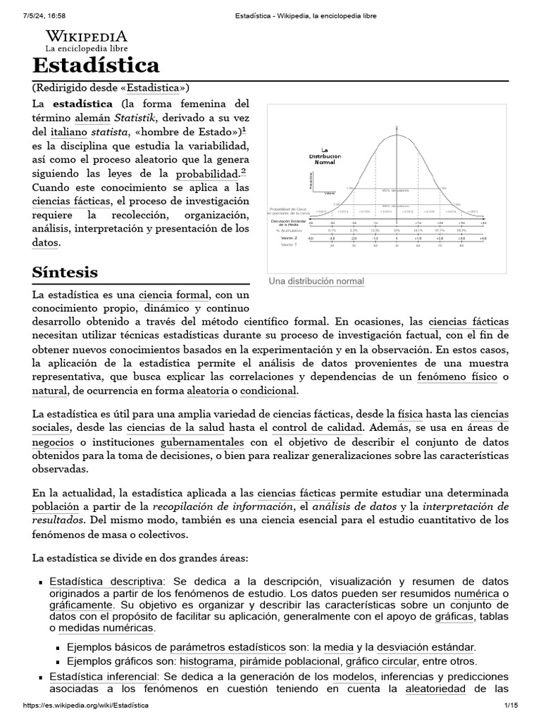 Estadística - Wikipedia, La Enciclopedia Libre | PDF | Estadísticas ...