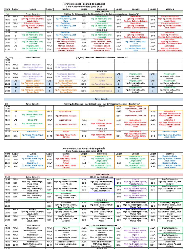 H Horario Enero-Junio 2024 Vespertina | PDF | Ingeniería | Informática