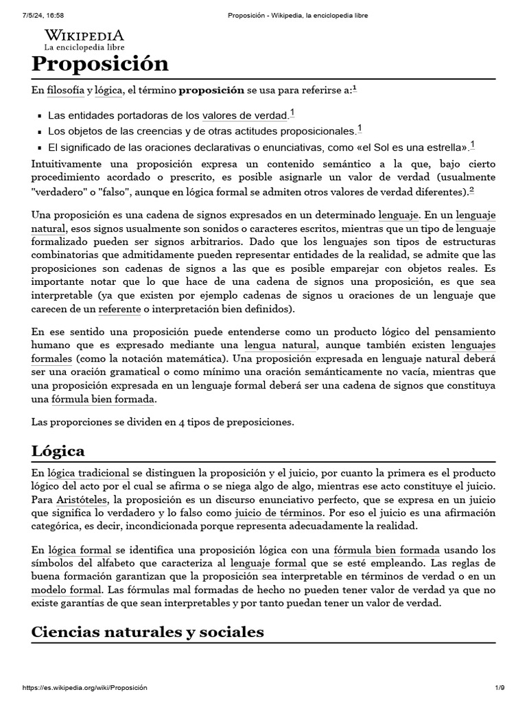 Definición y Tipos de Proposición | PDF | Proposición | Verdad