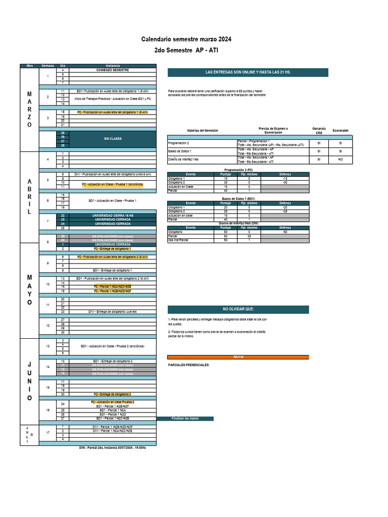 Semestre 2 Calendario | PDF