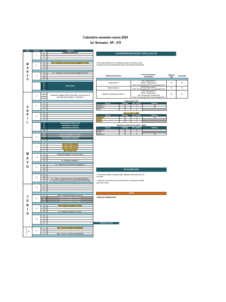 Semestre 3 Calendario | PDF