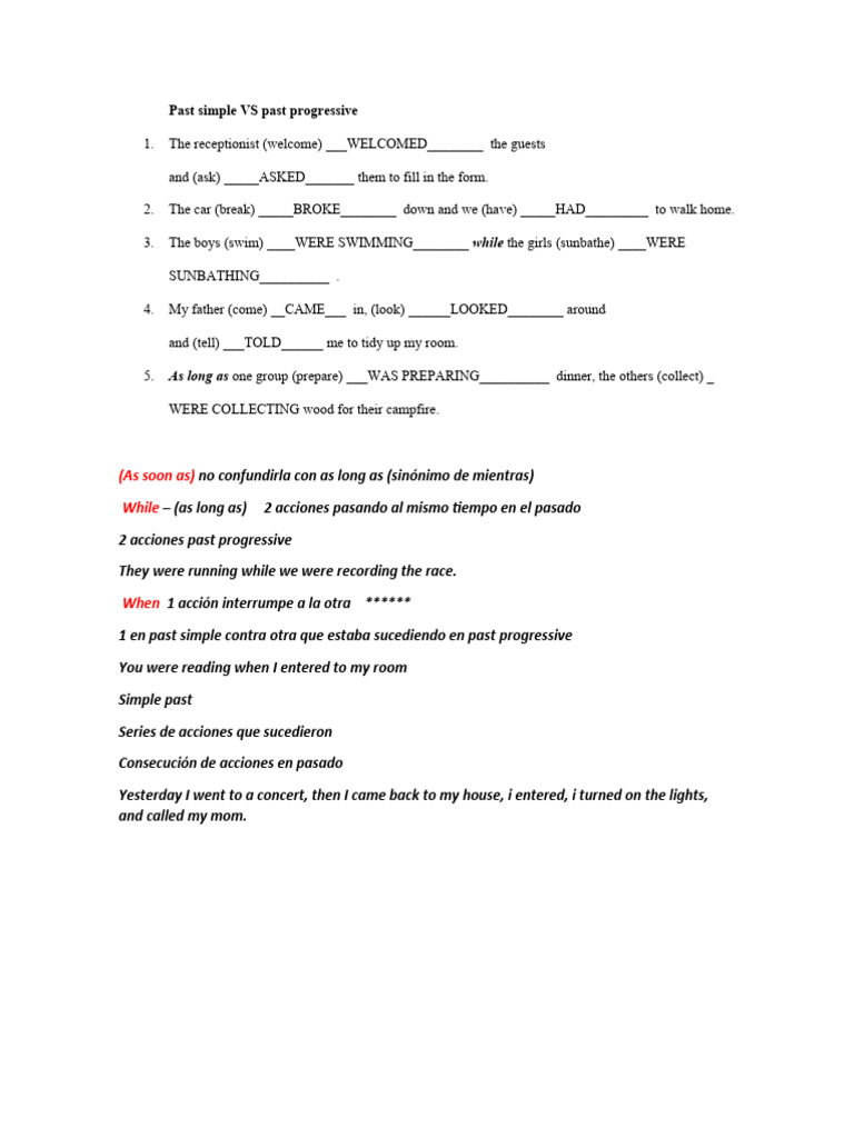 Past simple VS past progressive | PDF
